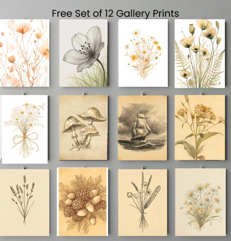 Free Set of 12 Gallery Prints ,Vintage Aesthetic, Light Vintage ...
